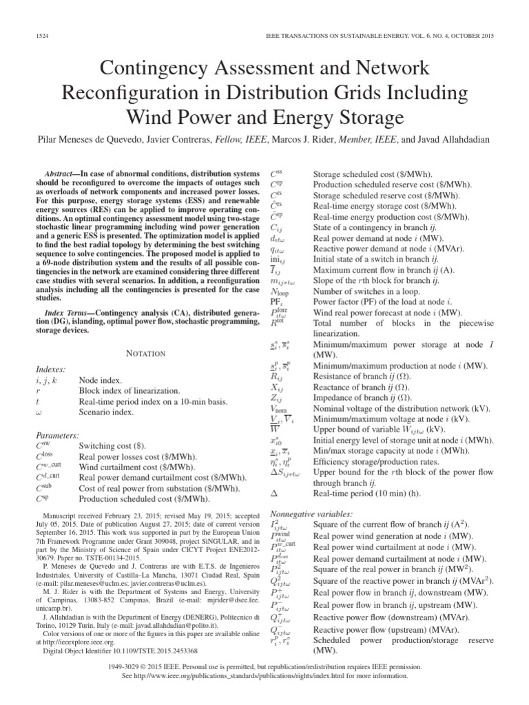 Contingency Assessment and Network Reconfiguration in Distribution ...