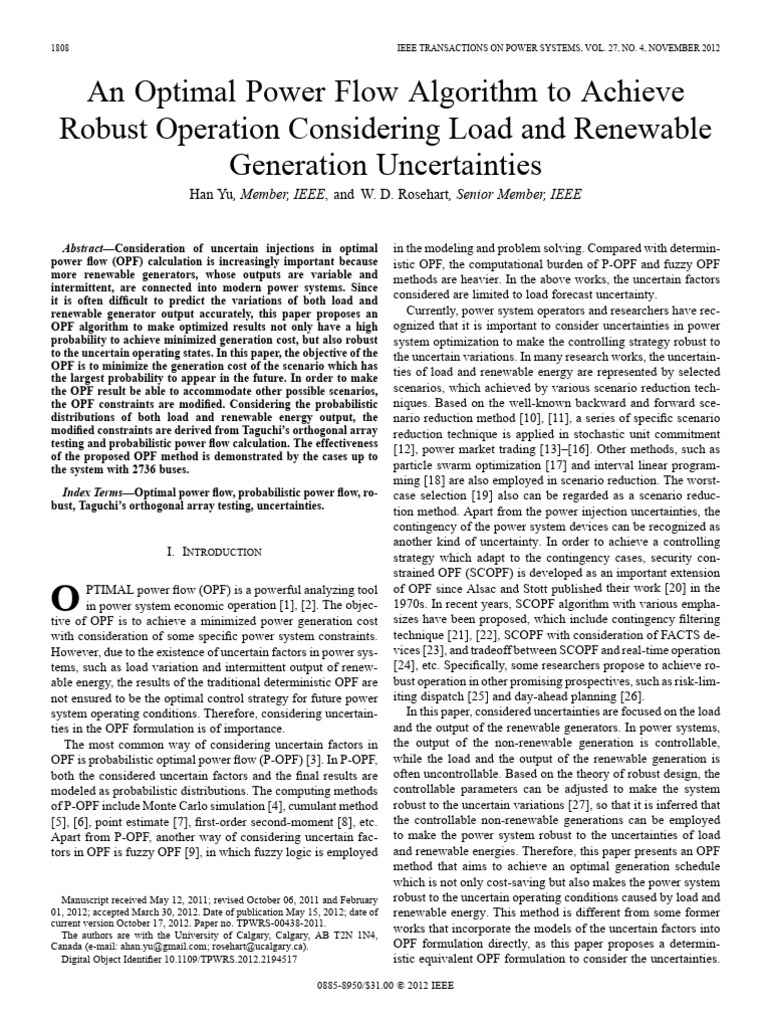 An Optimal Power Flow Algorithm To Achieve Robust Operation Considering Load and Renewable ...
