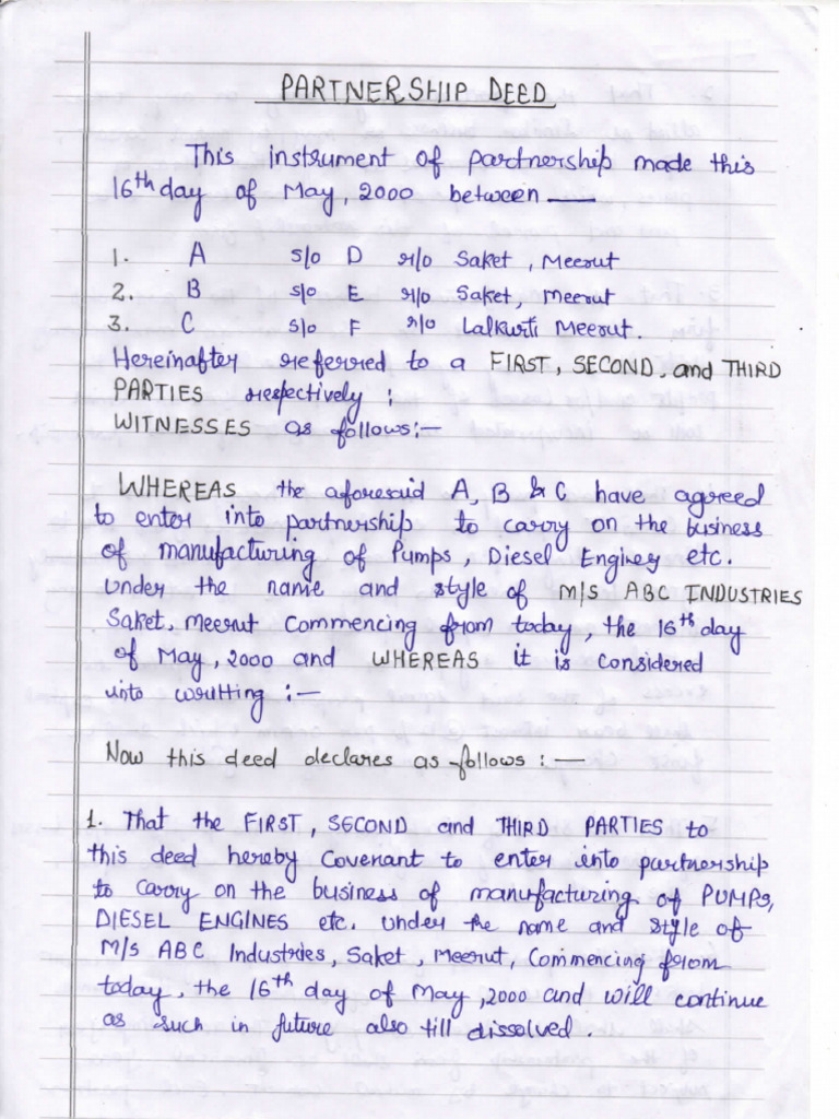 Partnership Deed 1 | PDF
