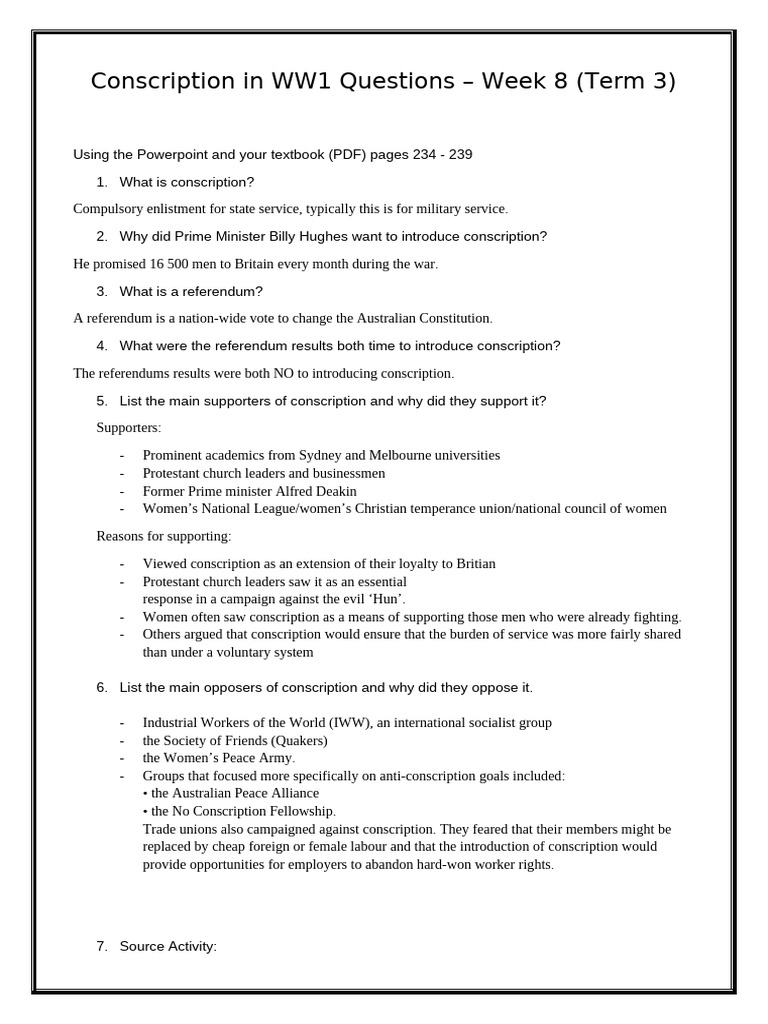 Conscription in WW1 Questions | PDF | Government