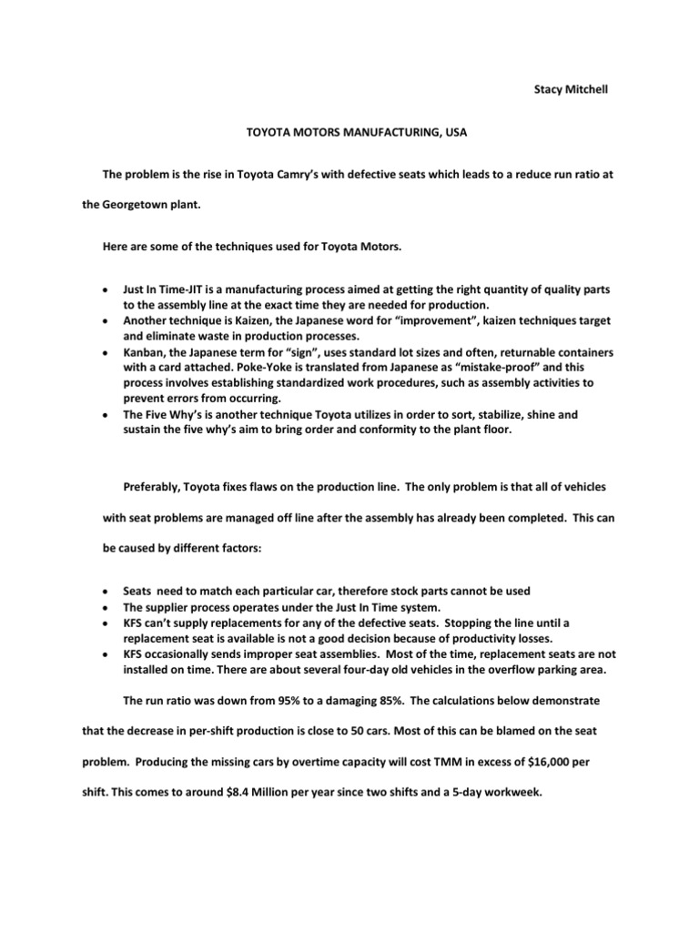 Toyota Manufacturing Overview | PDF