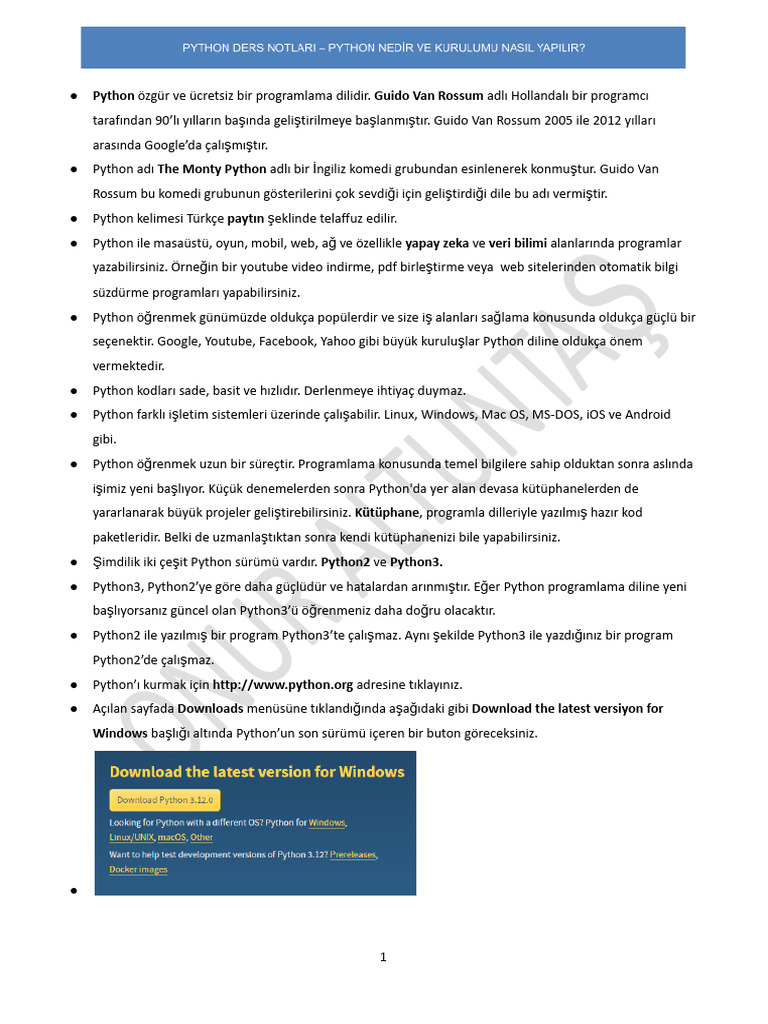 Python Nedir Ve Kurulumu Nasıl Yapılır | PDF