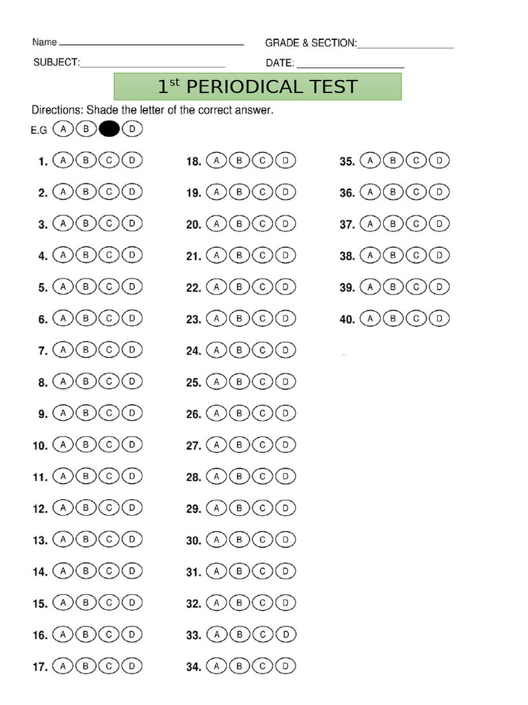 Answer Sheet Grade 3 | PDF
