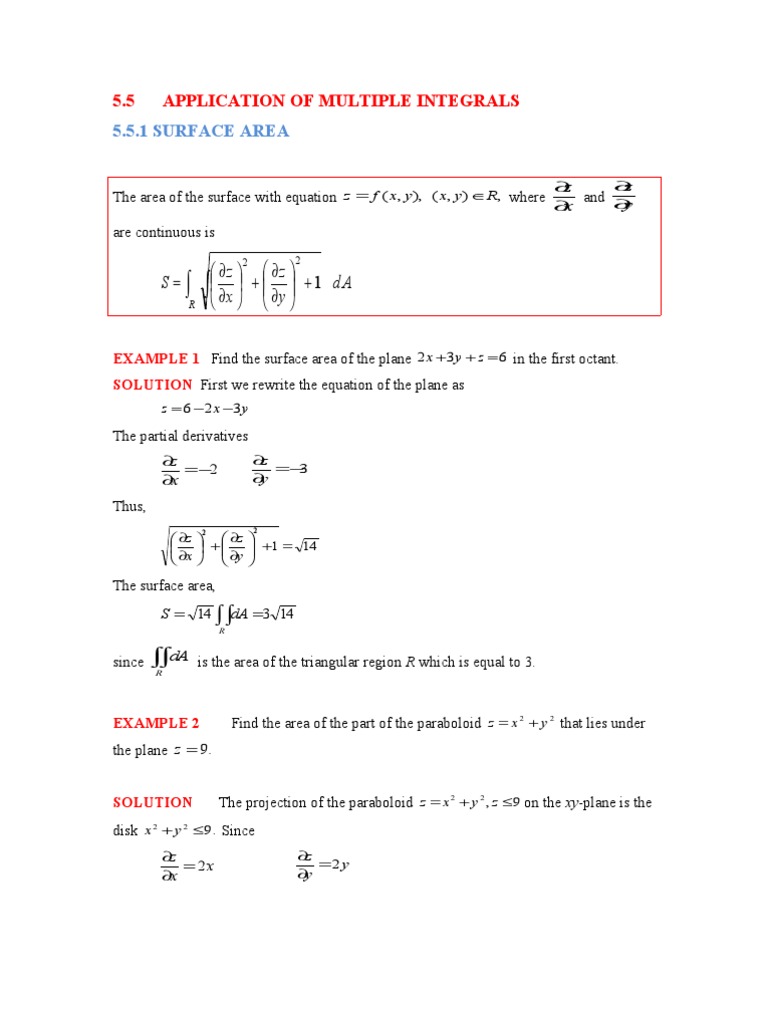 5.5 Application of Multiple Integral | PDF | Area | Cartesian ...