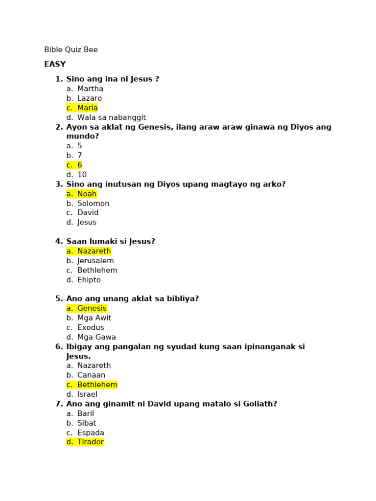 Bible Quiz Bee | PDF