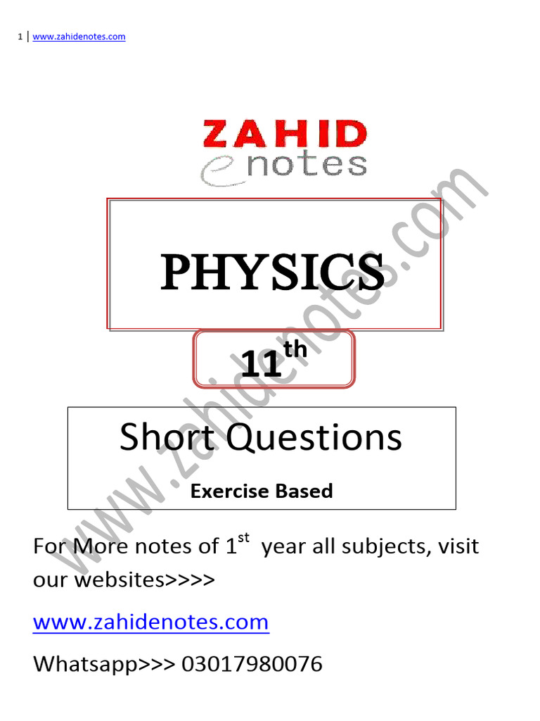 1st Year Physics Short Questions Notes Exercise Based - 240930 - 110106 ...