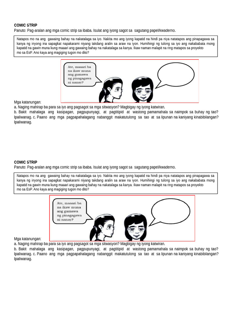 Comic Strip-Kasipagan-Pagpupunyagi | PDF