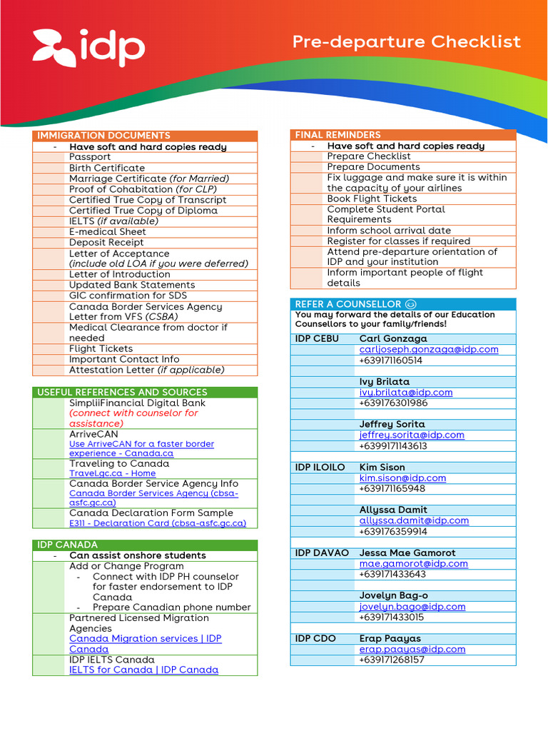 Pre-Departure Checklist For Students | PDF | Cultural Globalization ...