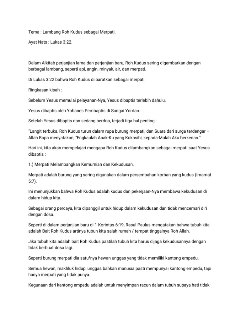 Merpati: Simbol Roh Kudus dalam Alkitab | PDF