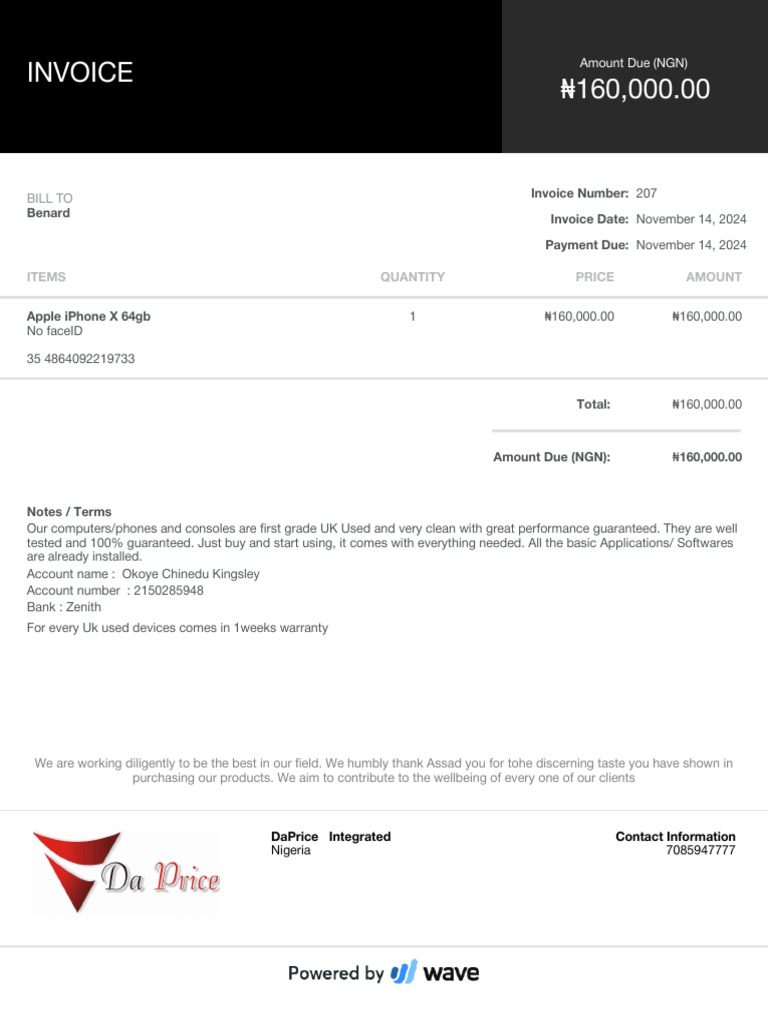 Invoice for Apple iPhone X Purchase | PDF