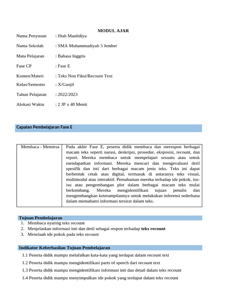 PPL Terbimbing 2 MODUL AJAR - Iftah | PDF
