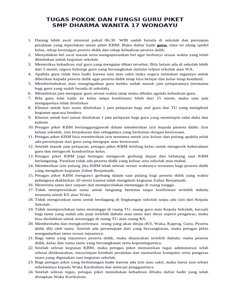 Tupoksi Guru Piket | PDF