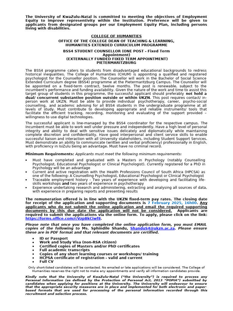 BSS4 Counsellor Adverts - January 2025 Extended | PDF | Psychologist ...