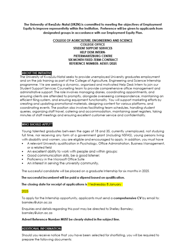 Help Desk Intern - Aes01 - 2025 | PDF | Vocational Education | Business