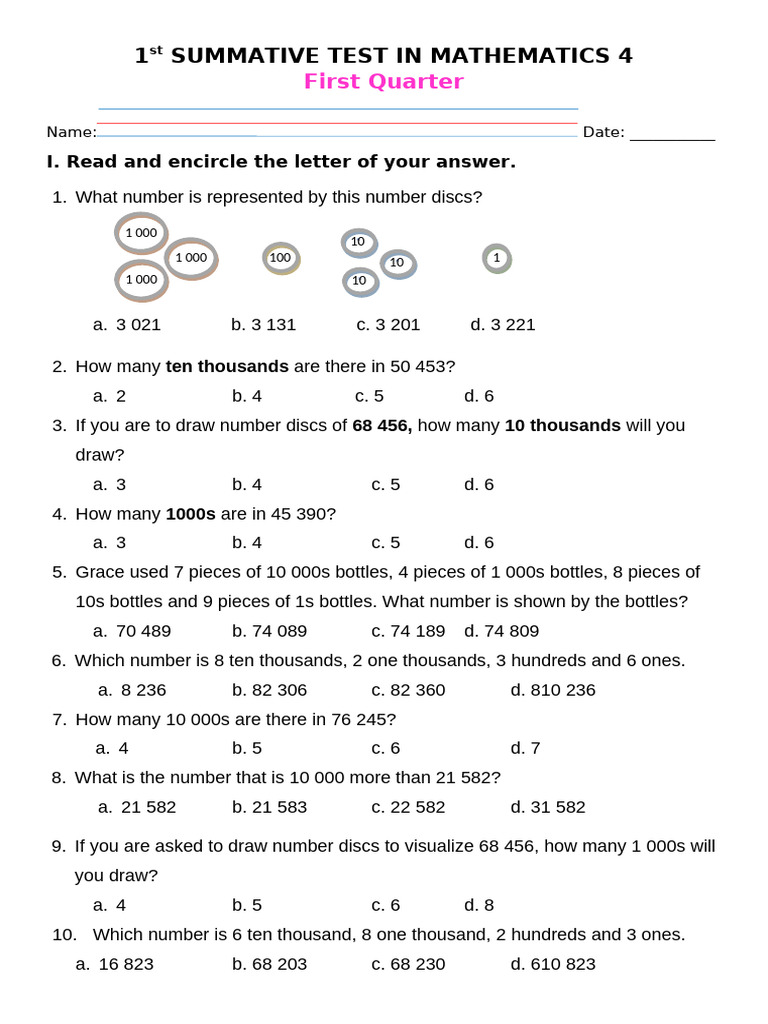 Grade 4 Summative Test in Math Modules 1-3 | PDF | Mathematics | Notation