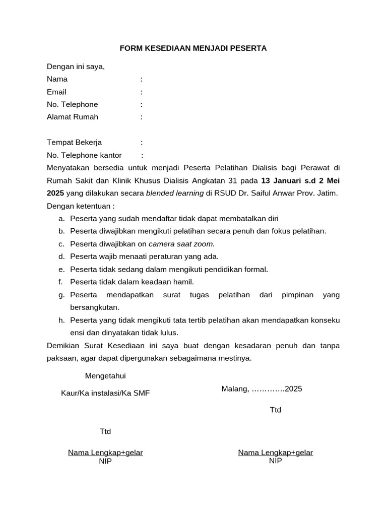 Form Kesediaan Menjadi Peserta | PDF
