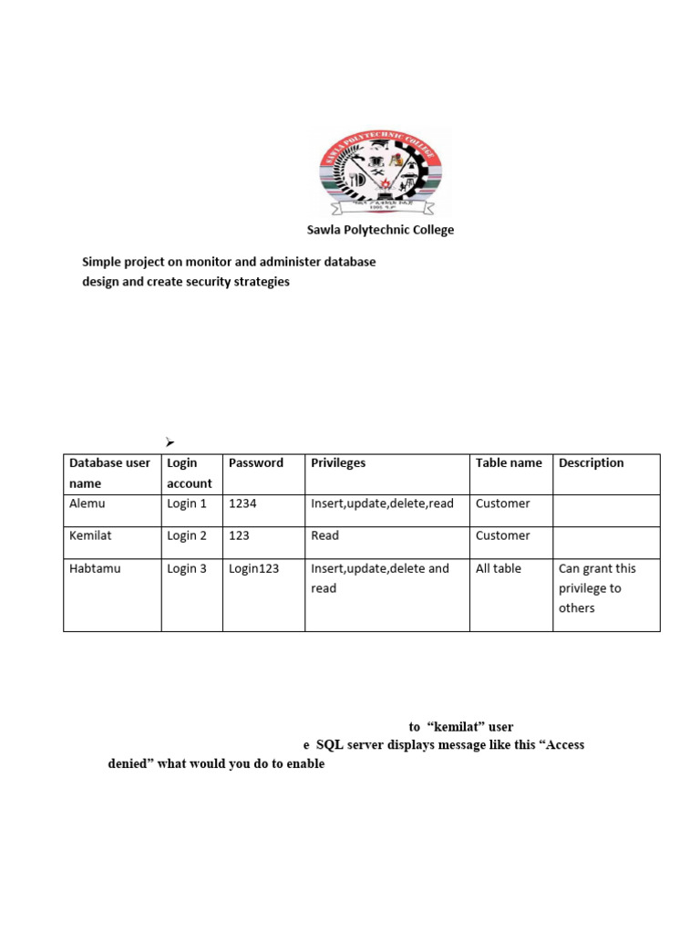 Simple project on monitor and administer database | PDF