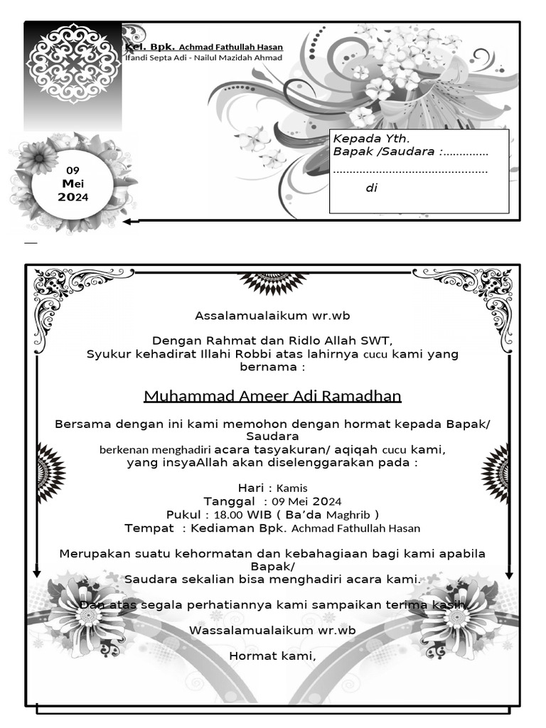 Undangan Aqiqah Ameer | PDF