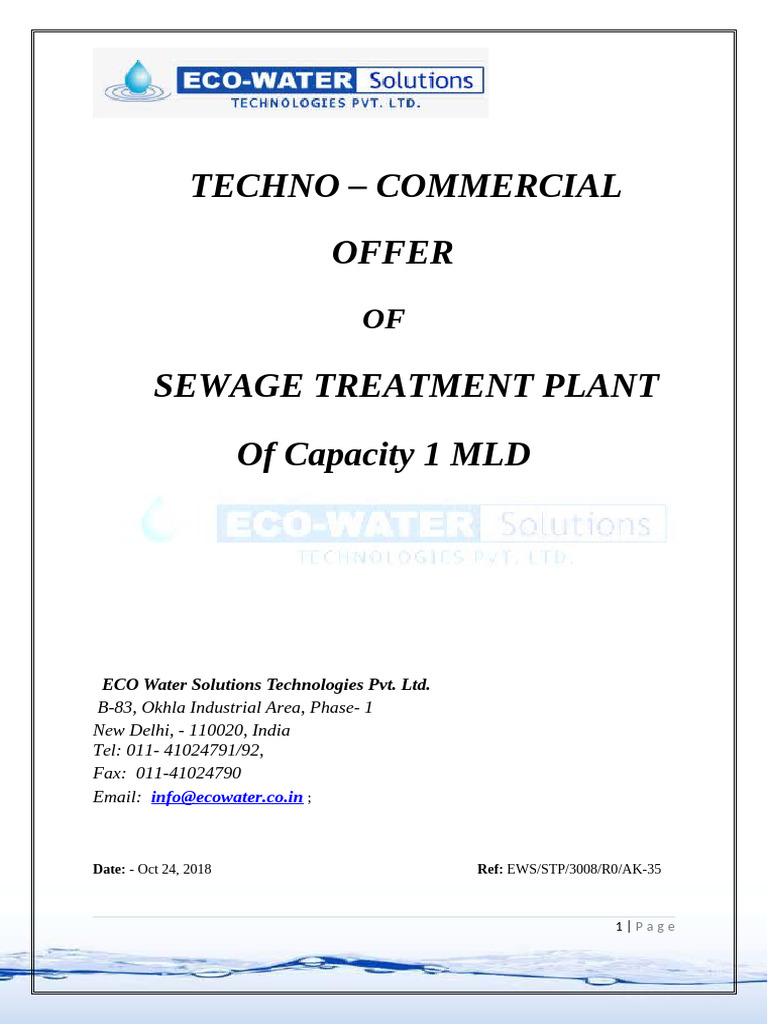 24.10.2018 Techno-Commercial Offer For 1 MLD STP | PDF | Sewage Treatment | Sewage