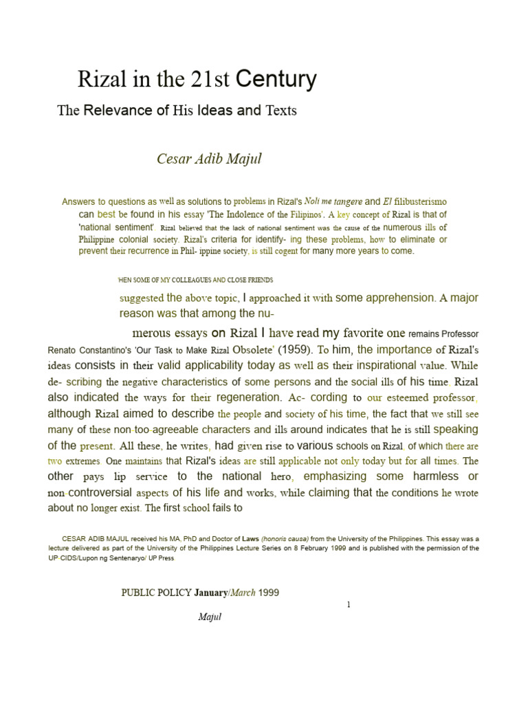 Rizal's Legacy in Modern Filipino Society | PDF