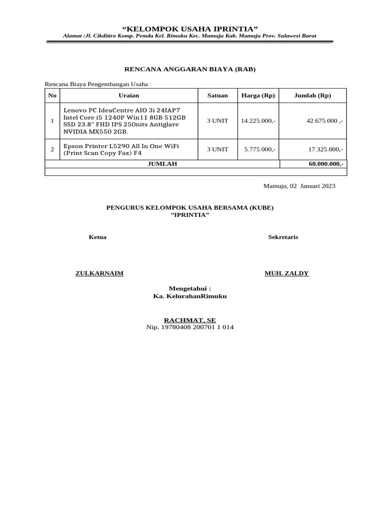 RAB Percetakan Komputer | PDF