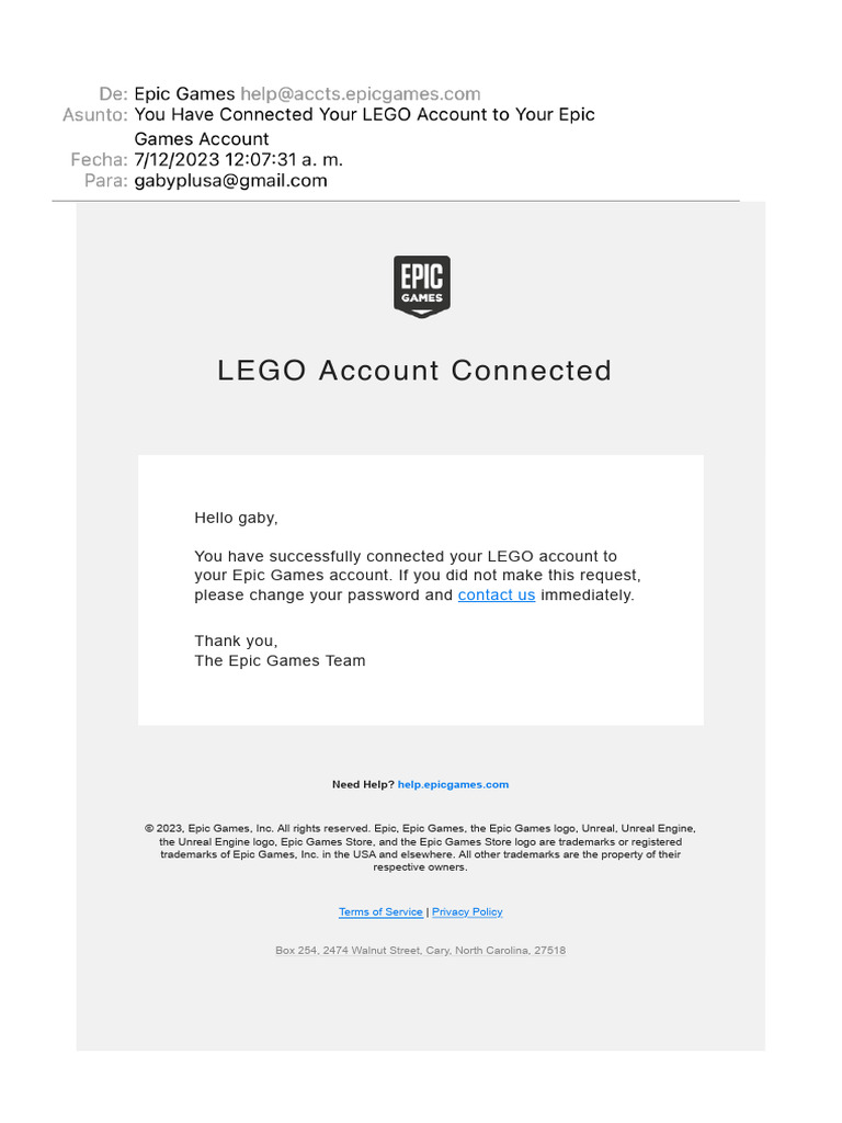 You Have Connected Your LEGO Account to Your Epic Games Account | PDF