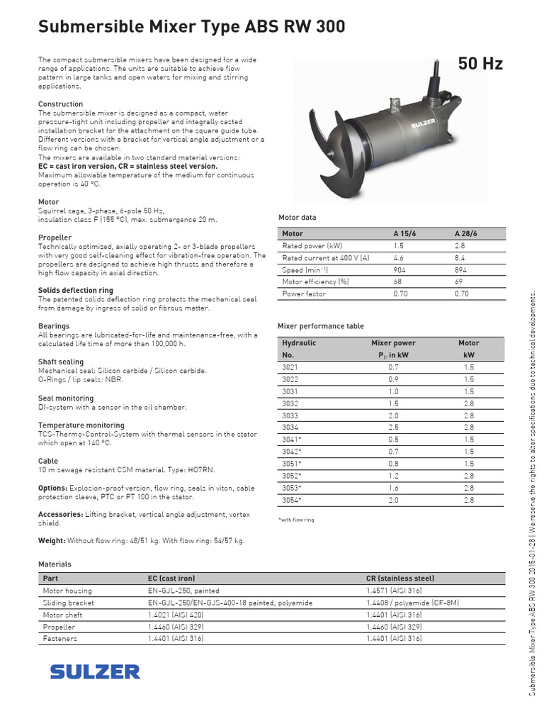 Technical Data Sheet RW - 300 | PDF | Electric Motor | Bearing (Mechanical)