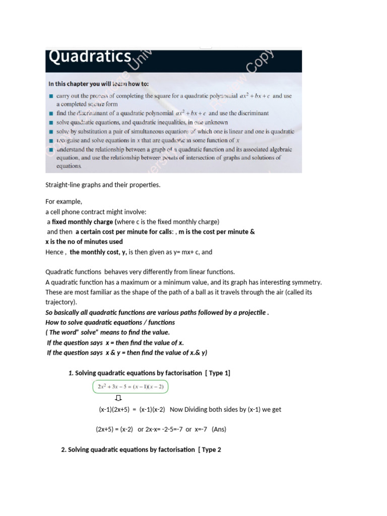 Quadratic Eqn Summary | PDF