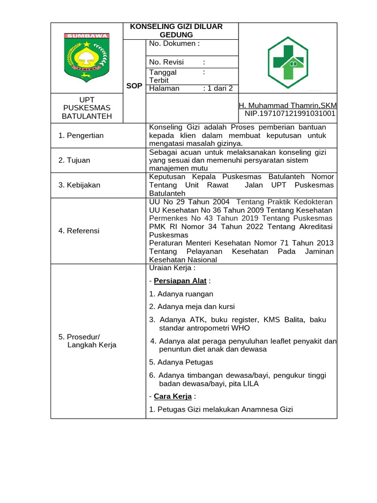 Sop Konseling Gizi Di Luar Gedung | PDF