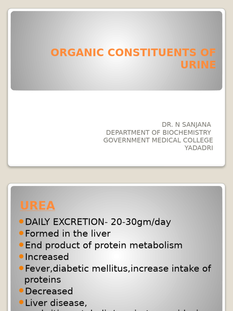 Organic Constituents Urine Test-1 | PDF | Urea | Urine