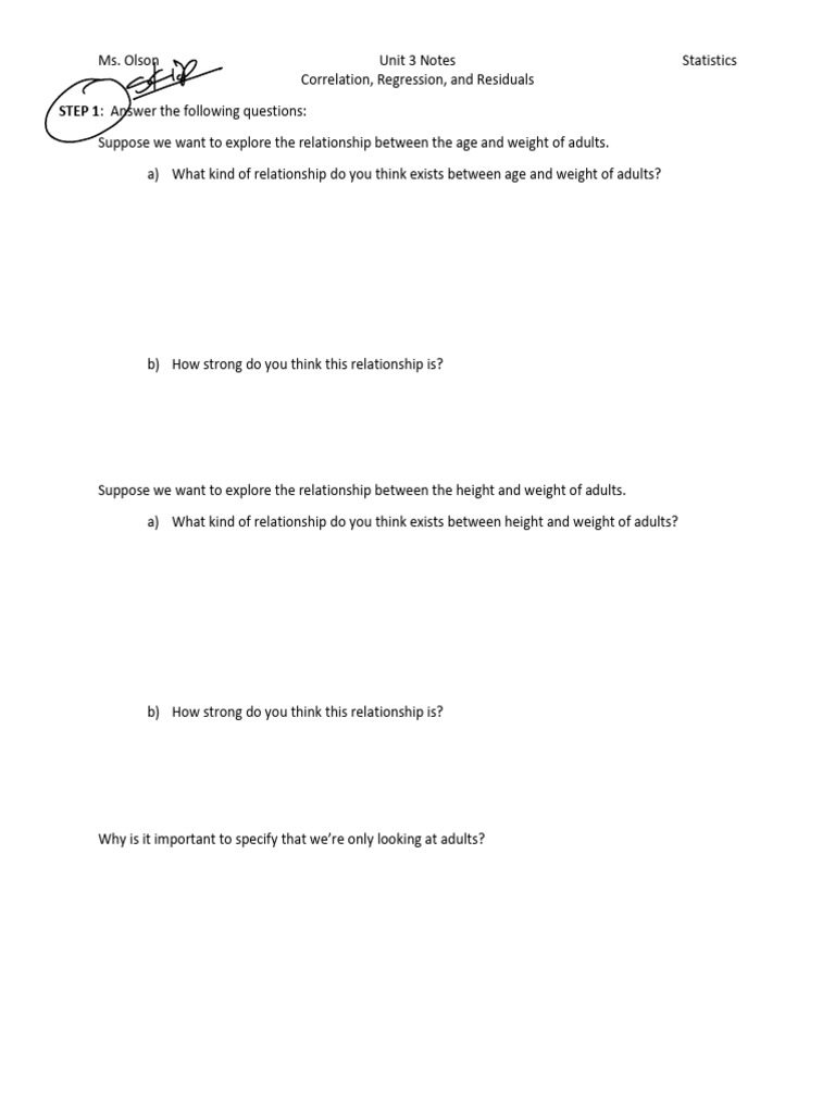 Notes Correlation Regression And Residuals Reg Stats Pdf Errors And Residuals Regression