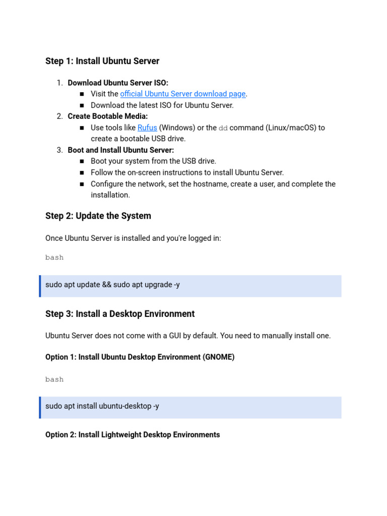 Ubuntu Server OS Installation With GUI | PDF