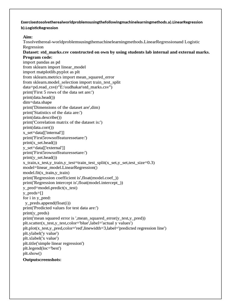 exp 4 | PDF | Mean Squared Error | Regression Analysis
