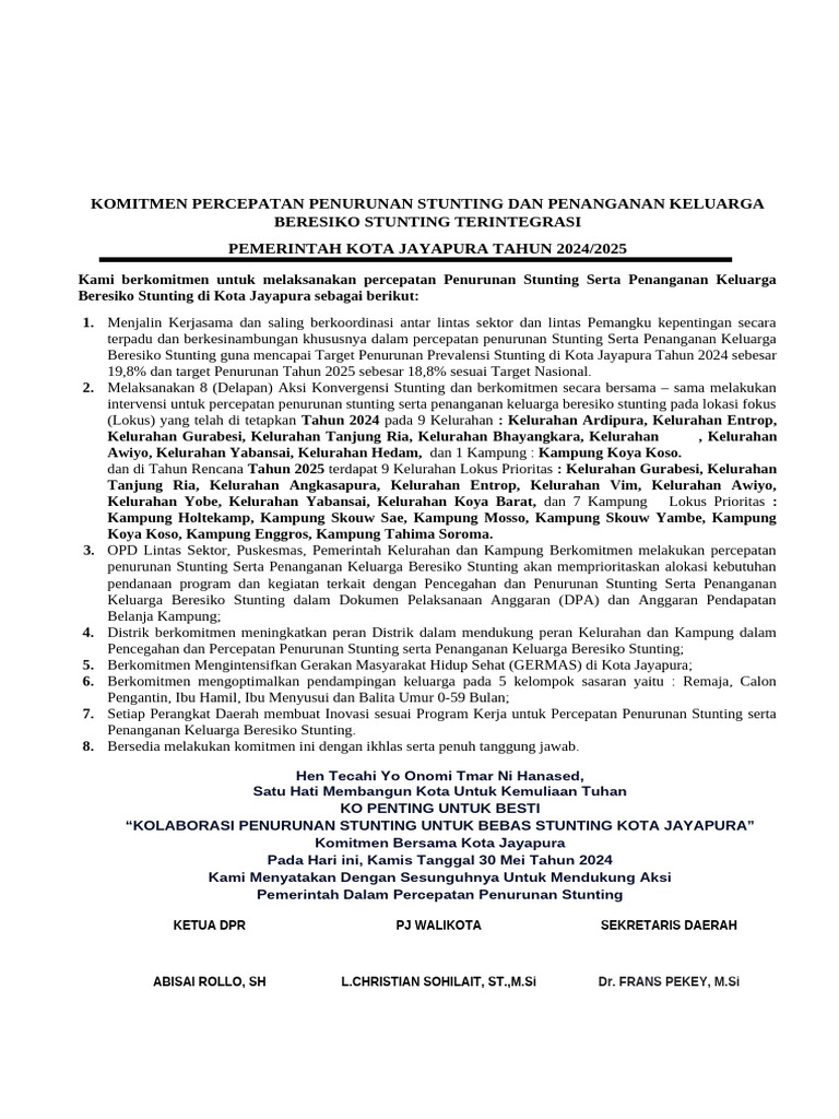 Draf Komitmen Fix Kota JPR 2024 | PDF