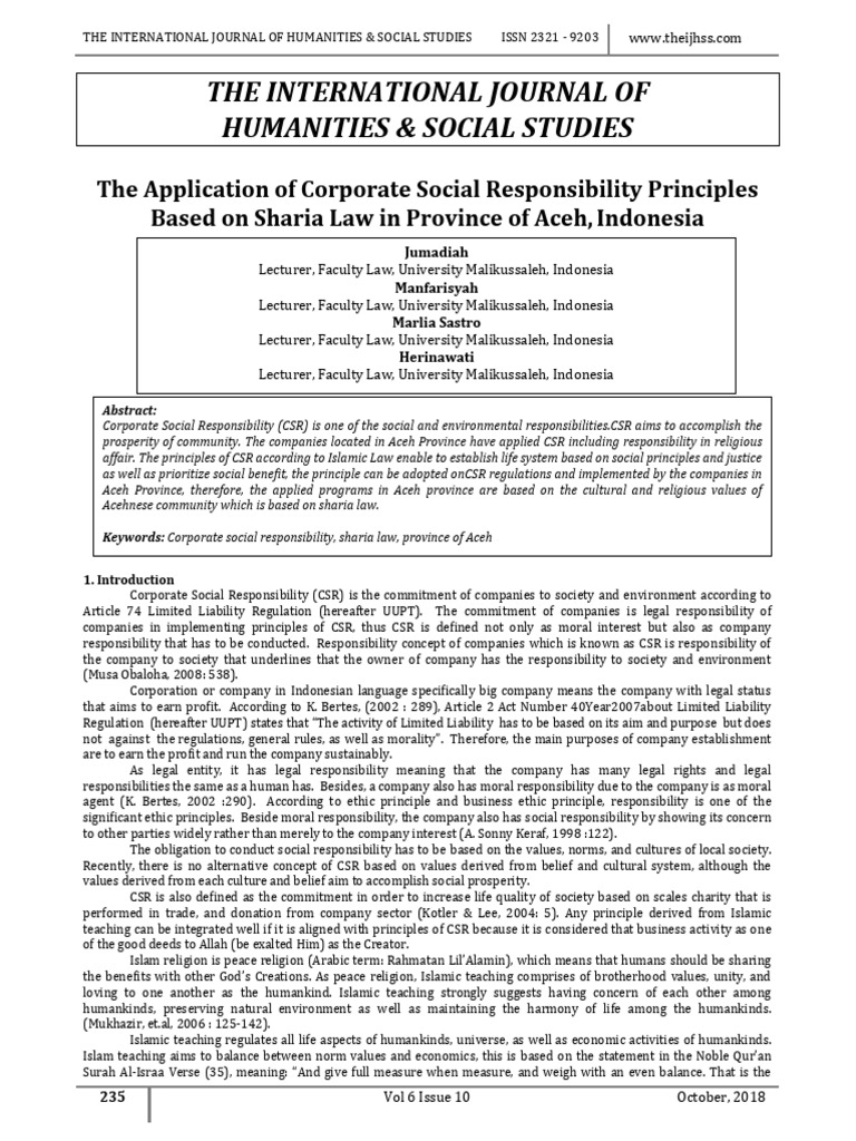 Application of CSR | PDF | Corporate Social Responsibility | Sharia