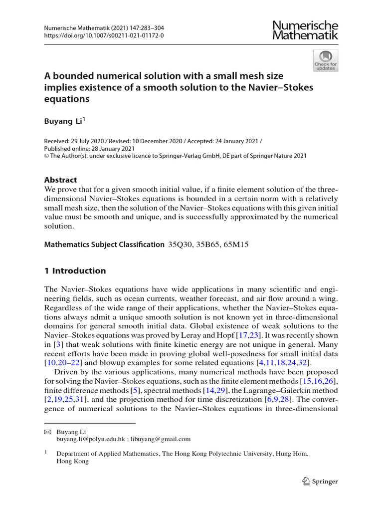 A bounded numerical solution with a small mesh size implies existence ...