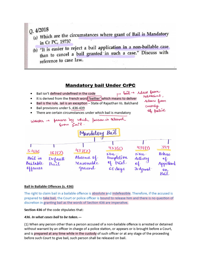 Mandatory Bail and Cancellation Under CrPC | PDF | Bail | Arrest