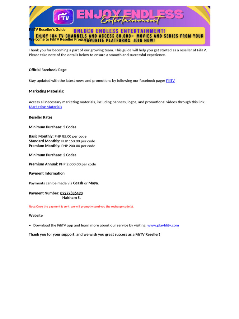 FiliTV Reseller Program Guide | PDF