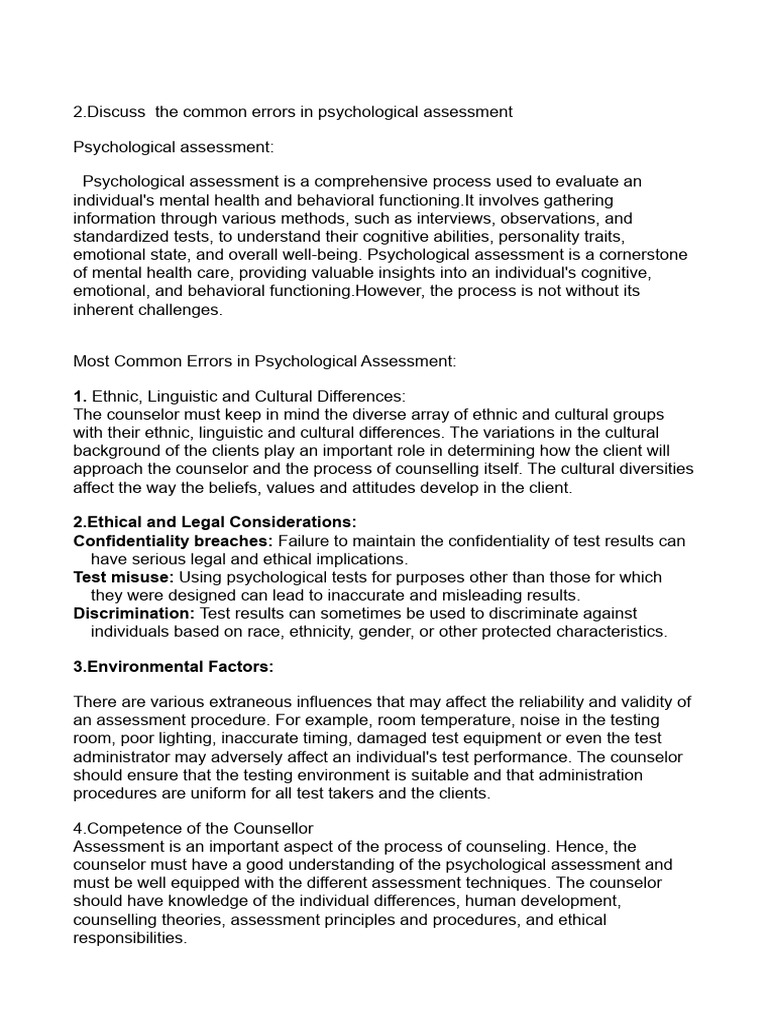 2.discuss The Common Errors in Psychological Assessment | PDF ...