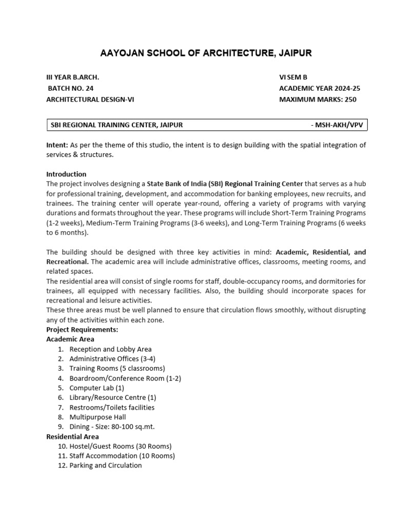SBI Regional Training Center Design Project | PDF