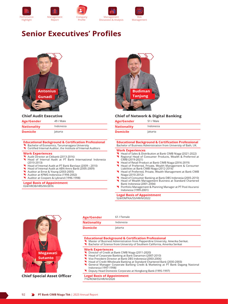 CIMB Niaga 2023 Executive Profiles | PDF | Banks | Financial Services