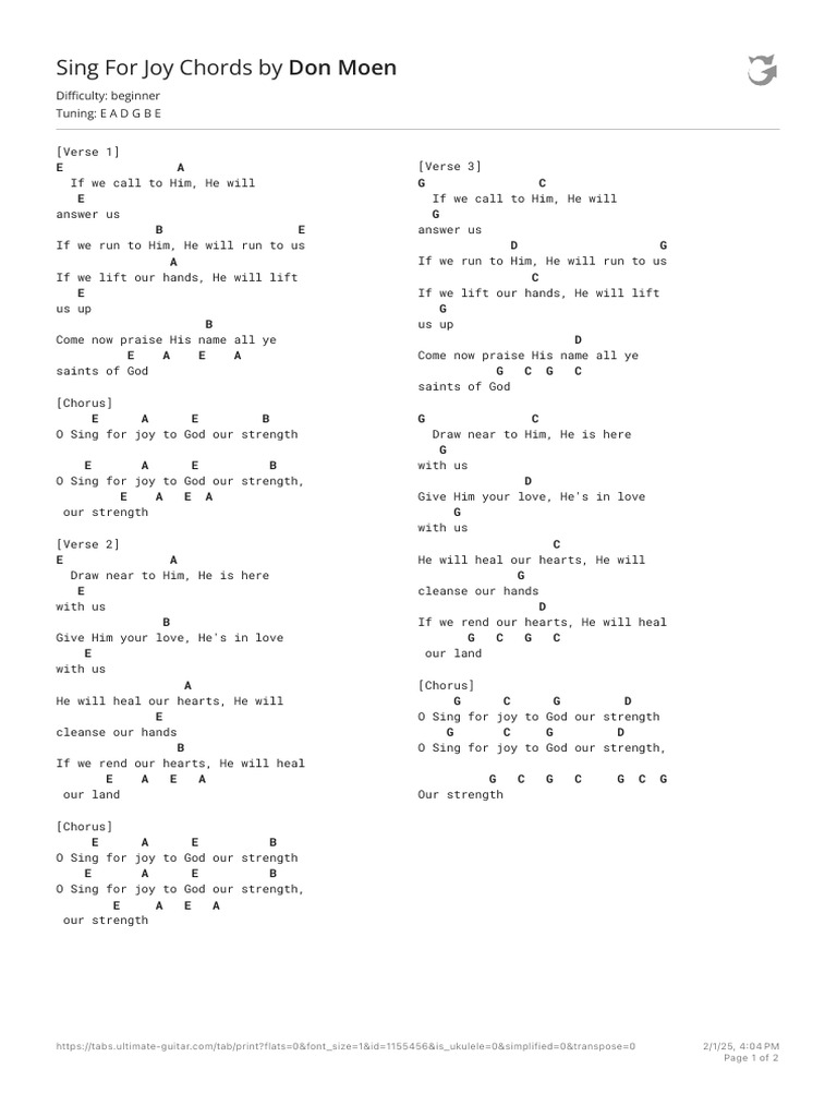 Don Moen's "Sing For Joy" Chords | PDF | Song Structure | Songs