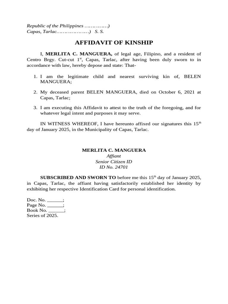Affidavit of Kinship Sample | PDF