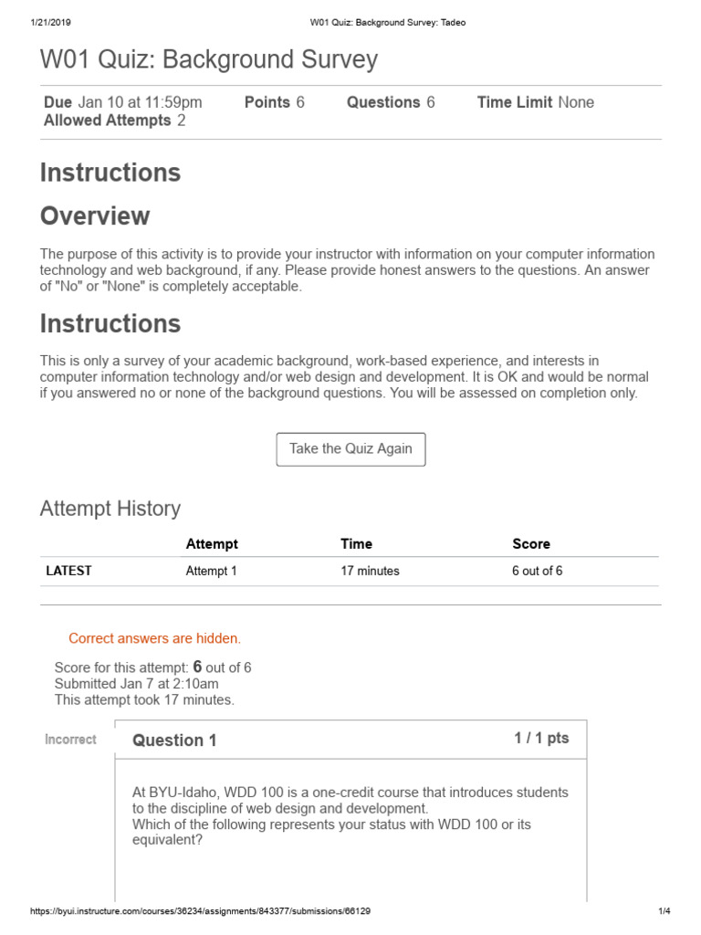 W01 Quiz - Background Survey | PDF | Html | World Wide Web