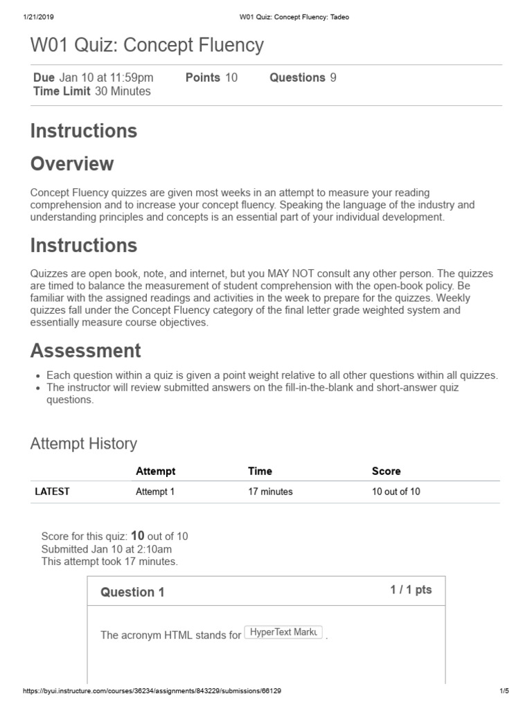 W01 Quiz - Concept Fluency | PDF | Html | World Wide Web