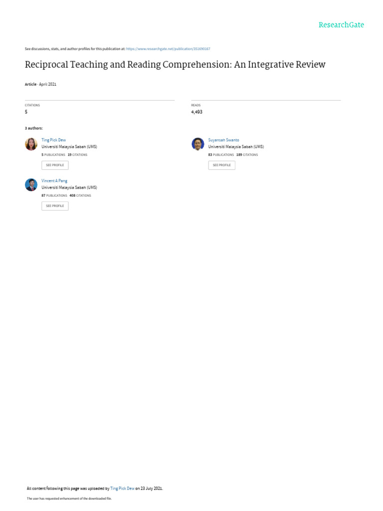 Reciprocal Teaching in Reading Comprehension | PDF | Reading ...