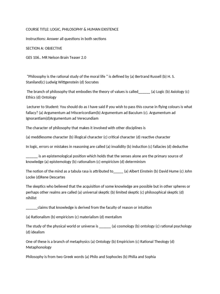 GES 106 MR NELSON BRAIN Teaser | PDF | Reason | Epistemology
