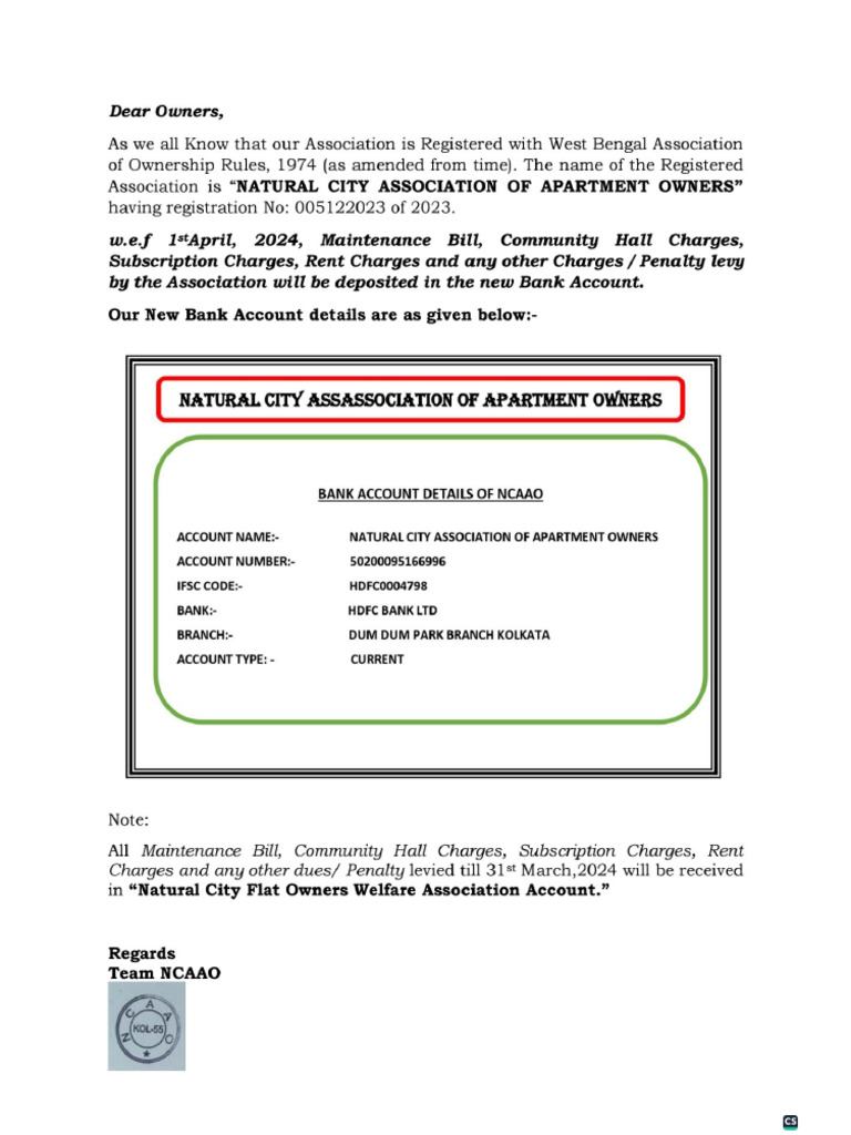 Bank Details of NCAAO | PDF