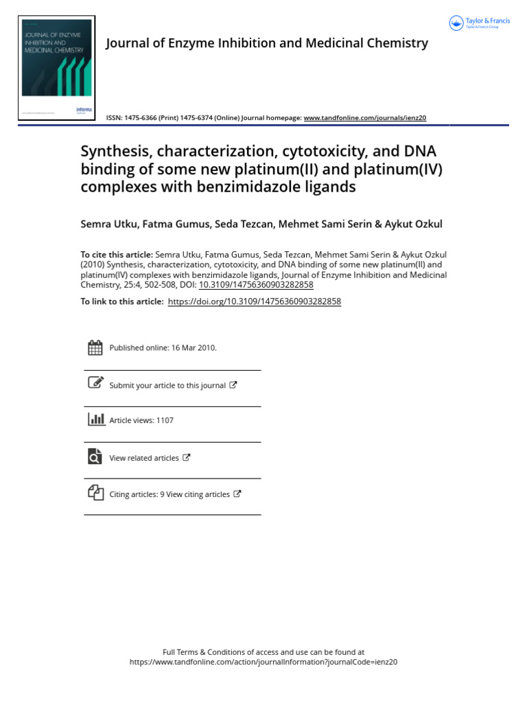 Synthesis Characterization Cytotoxicity and DNA Binding of Some New Platinum II and Platinum IV ...