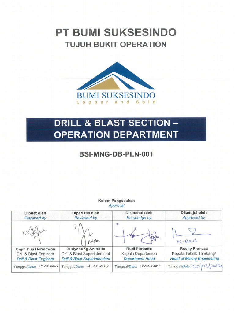BSI-MNG-DB-PLN-001 - Rev.3.0 - Drill & Blast Management Plan | PDF
